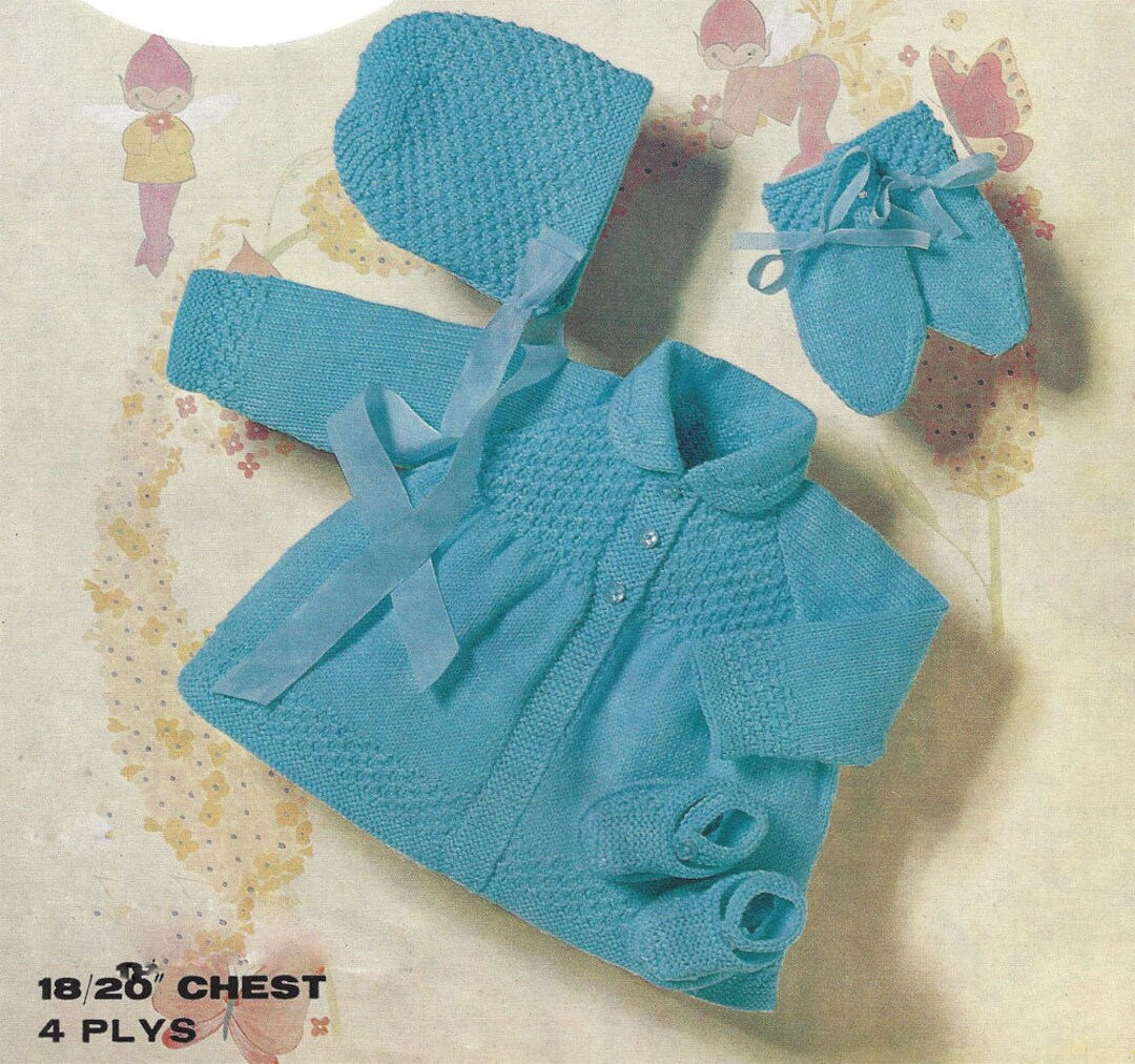 PDF Instant Digital Download Baby Pram Set Coat Bonnet Mitts Shoes ...