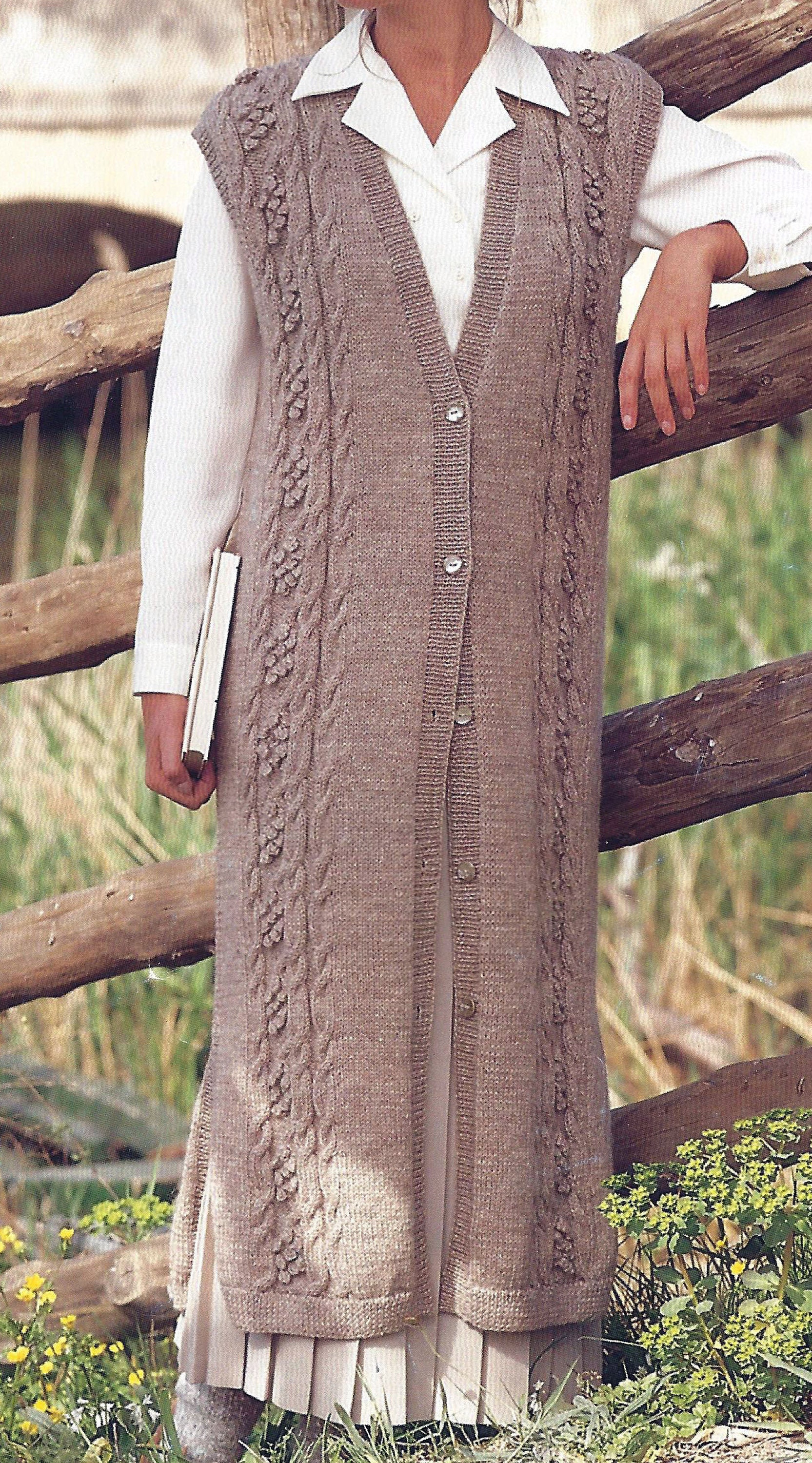 Instant PDF Digital Download PDF Ladies Girls Long Line Gilet Knitting ...