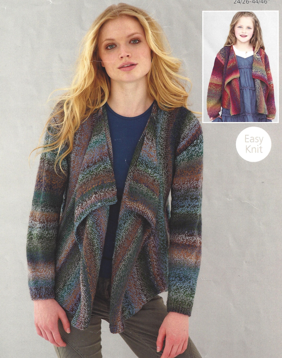 PDF Instant Digital Download-ladies Girls Easy Knit Waterfall Cardigan ...