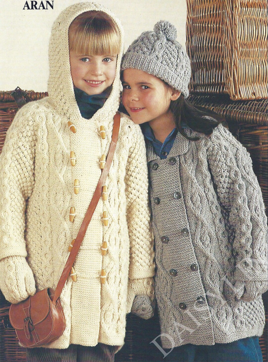 PDF Instant Digital Download Girls Aran Coat Jacket Mitts & Hat ...