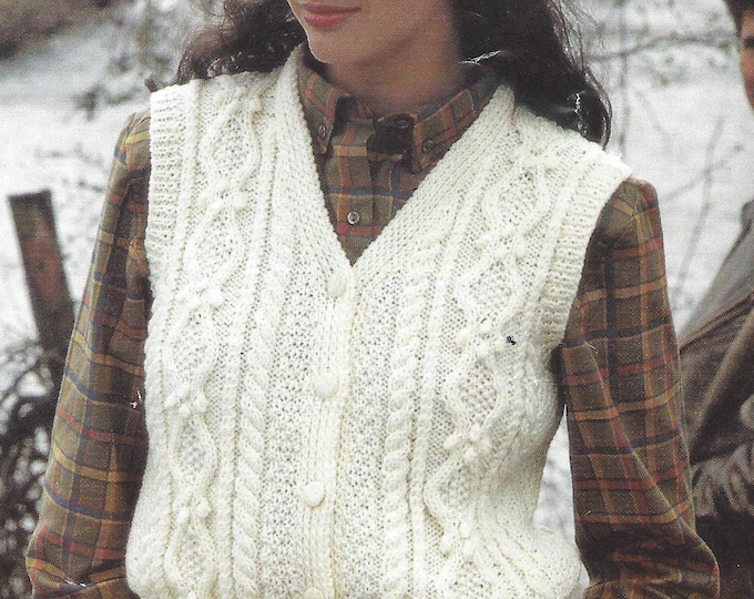 Instant Pdf Digital Download Ladies Girls Aran Slip On Waistcoat