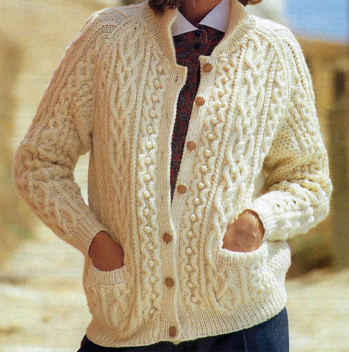 PDF Instant Digital Download Ladies Aran Jacket Knitting Pattern 32 to ...