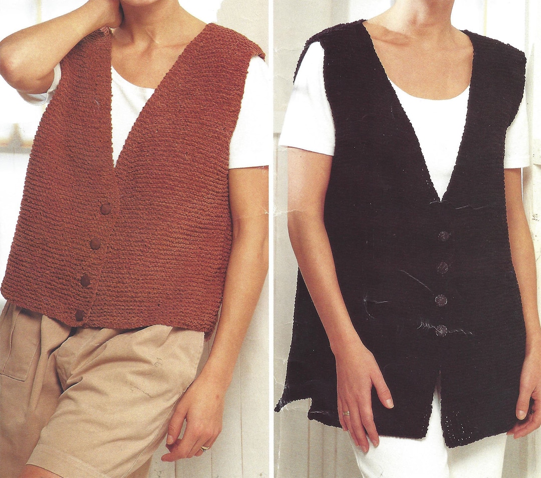 Instant PDF Digital Download Ladies Girls Easy Knit Waistcoats Knitting ...
