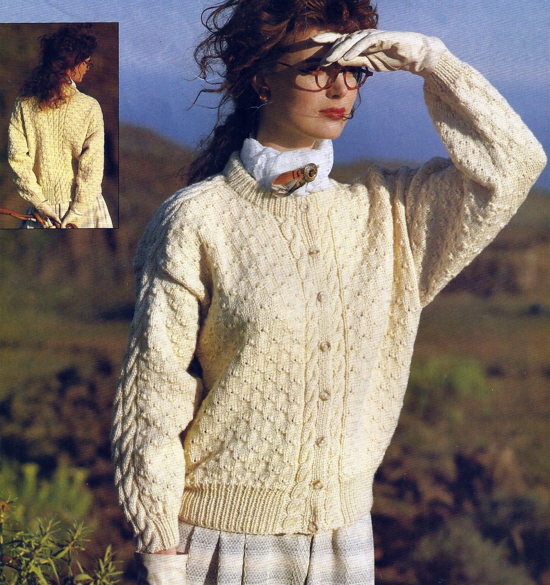 Pdf Instant Digital Download Ladies Girls Aran Cardigan Knitting