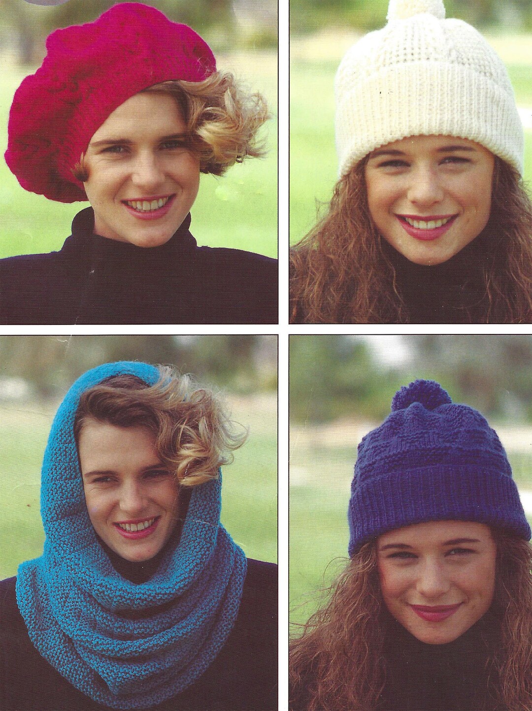 Instant PDF Digital Download Ladies Hats Snood Beret Cabled Textured ...