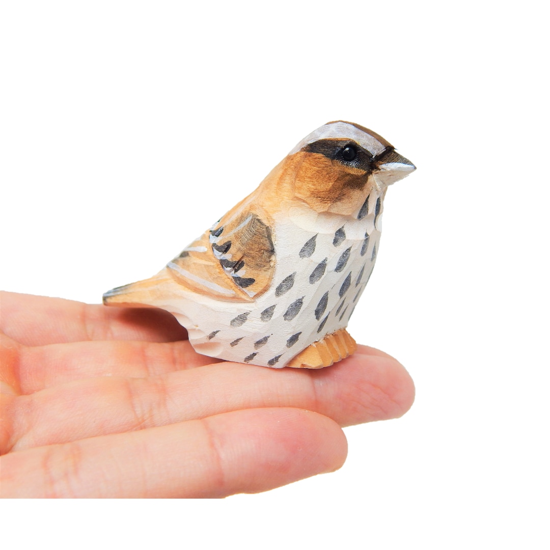 Sparrow Brown Bird Wood Figurine Statue Sculpture Ornament Decor ...