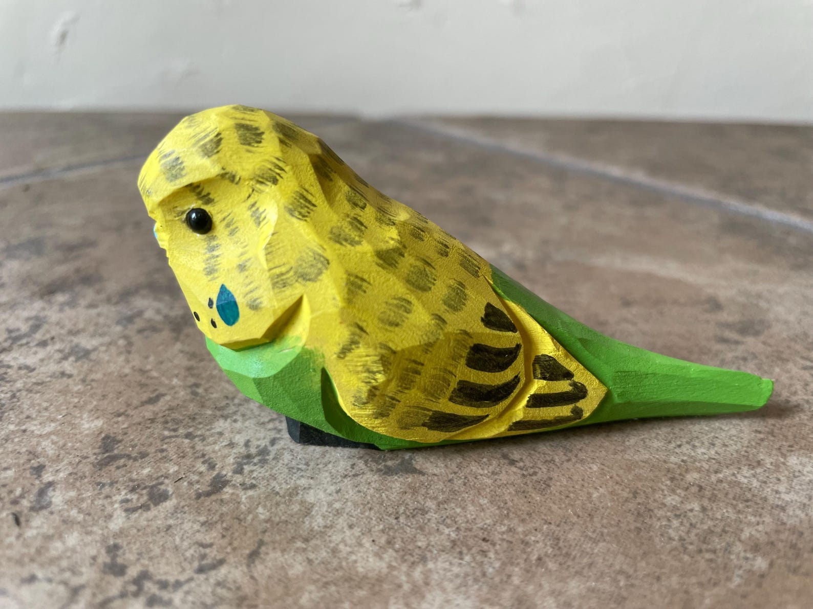 Yellow Parakeet Wooden Figurine | Hand Carved Budgie Bird Collectible ...