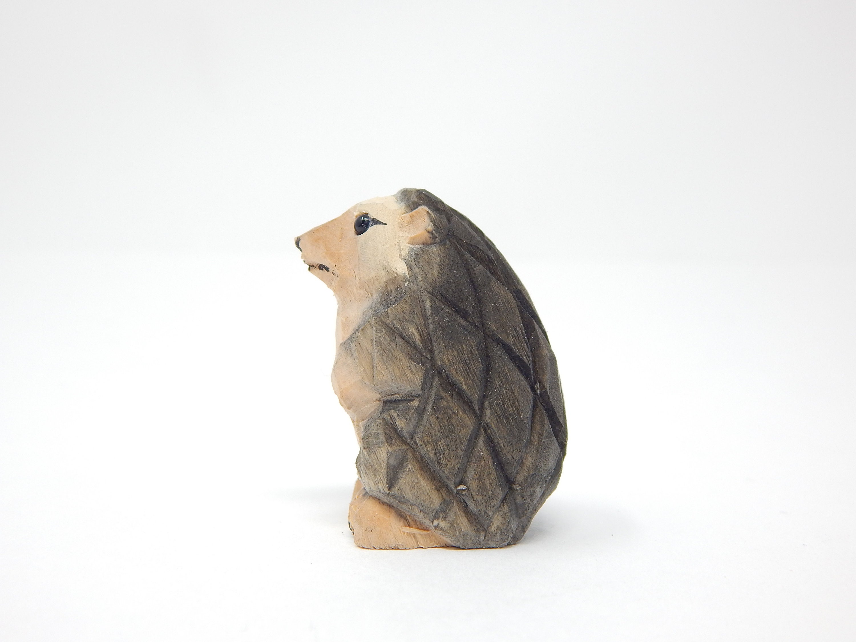 Hedgehog Wooden Figurine | Hand-carved Forest Animal Statue Miniature ...