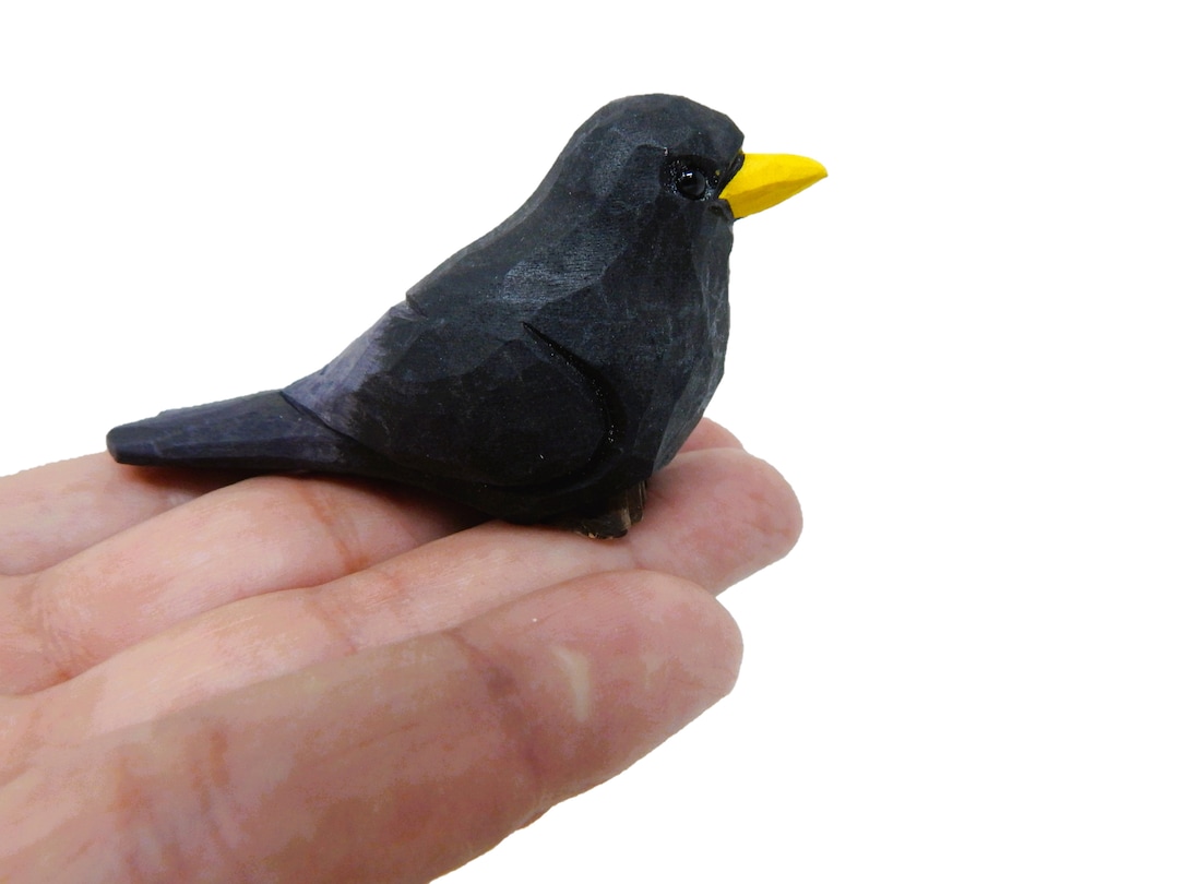 Blackbird Figurine Handmade Wood Starling Bird Statue Sculpture Decor ...