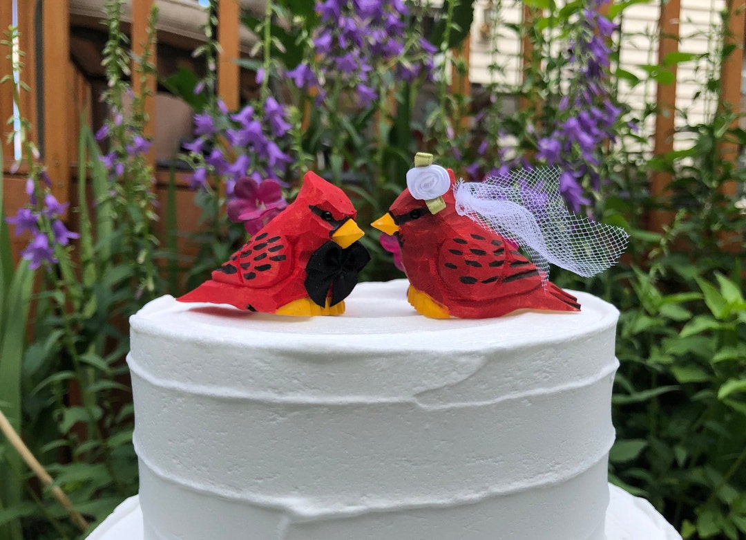 Cardinal Red Love Bird Cake Topper Bride & Groom Wedding Carved Wood - Etsy