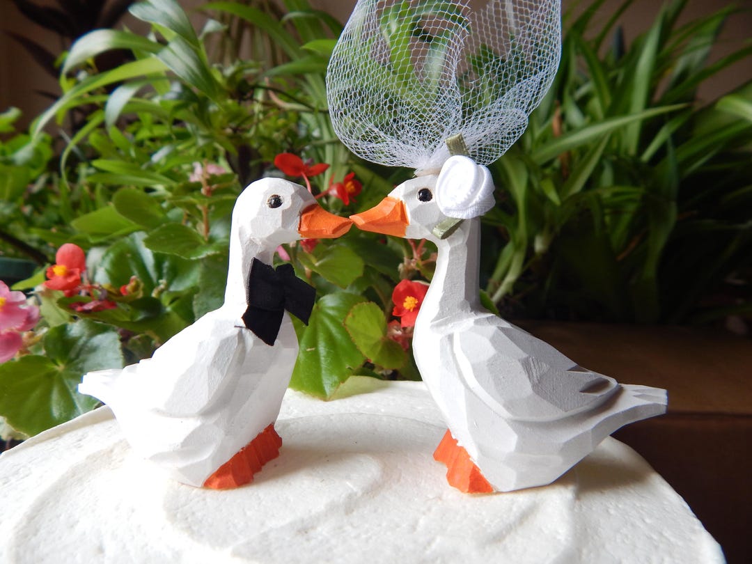 White Goose Cake Topper Bride & Groom Love Wedding Engagement ...