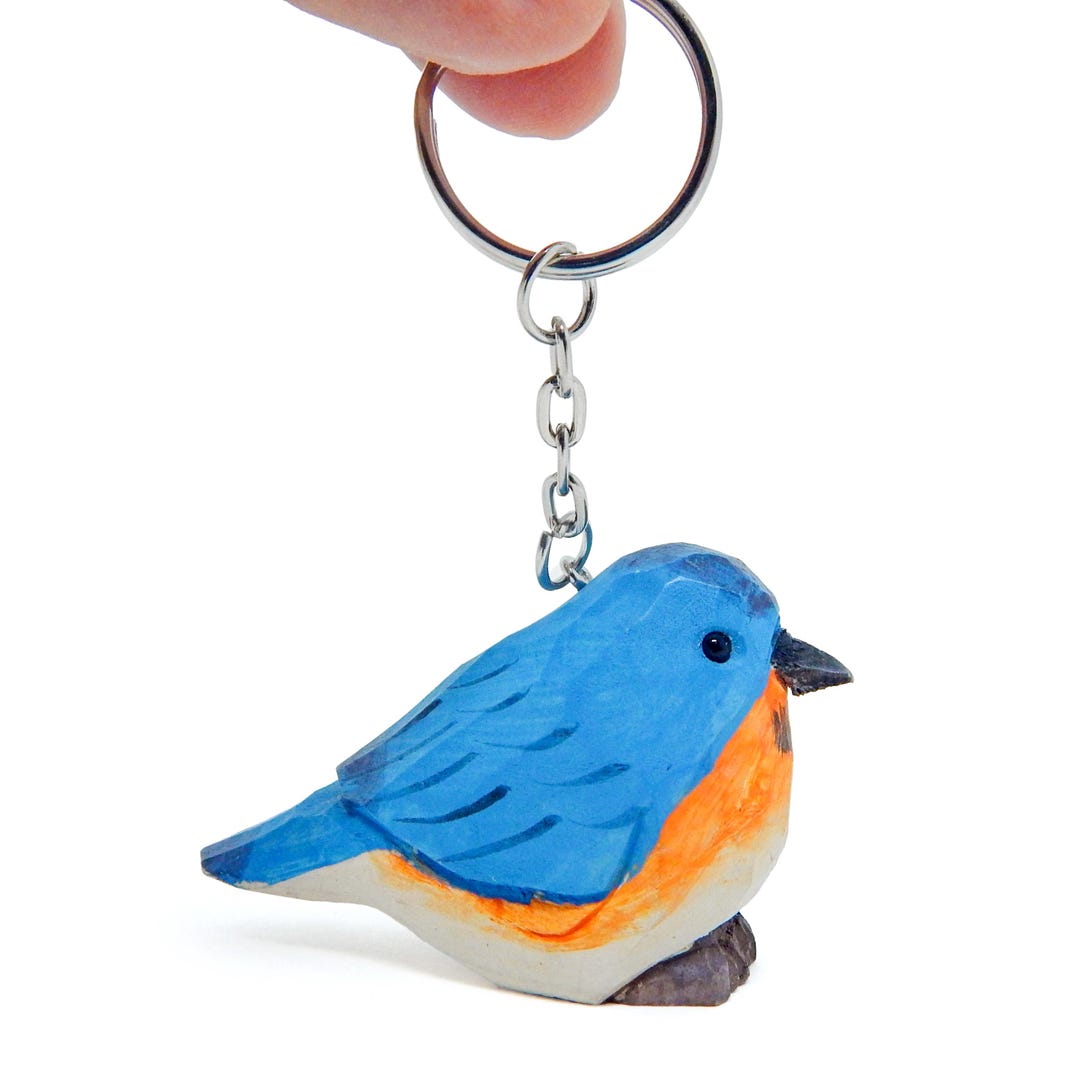 Eastern Bluebird Keychain Ring Hook Clip Bird Charm Miniature Wood Mini ...