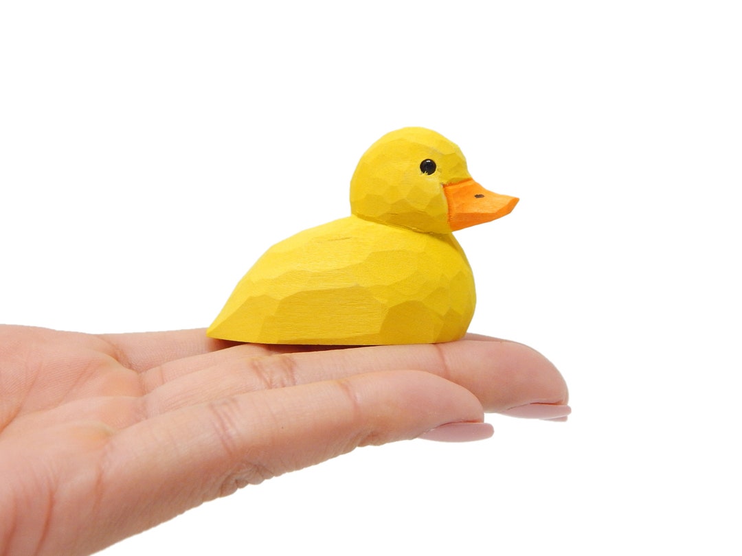 Baby Duck Yellow Bird Figure Statue Wood Decor Small Animal Bath Tub ...