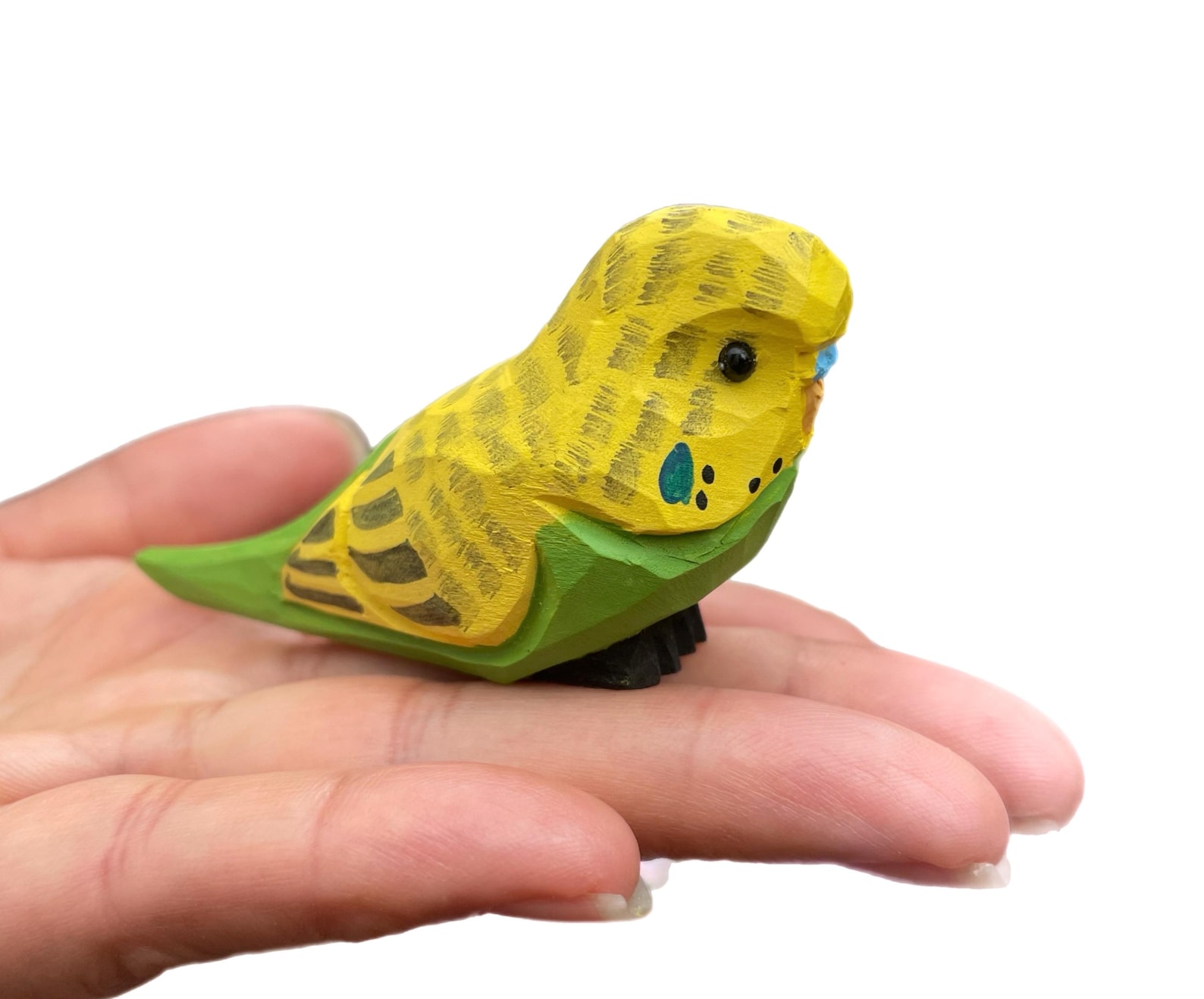 Yellow Parakeet Wooden Figurine | Hand Carved Budgie Bird Collectible ...