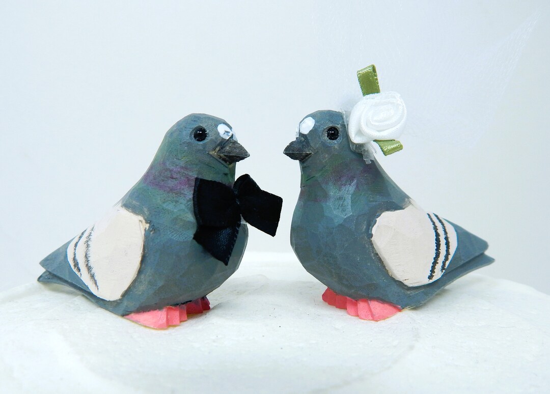 Hand-carved Wooden Pigeon Wedding Cake Topper: Rustic Love Birds ...