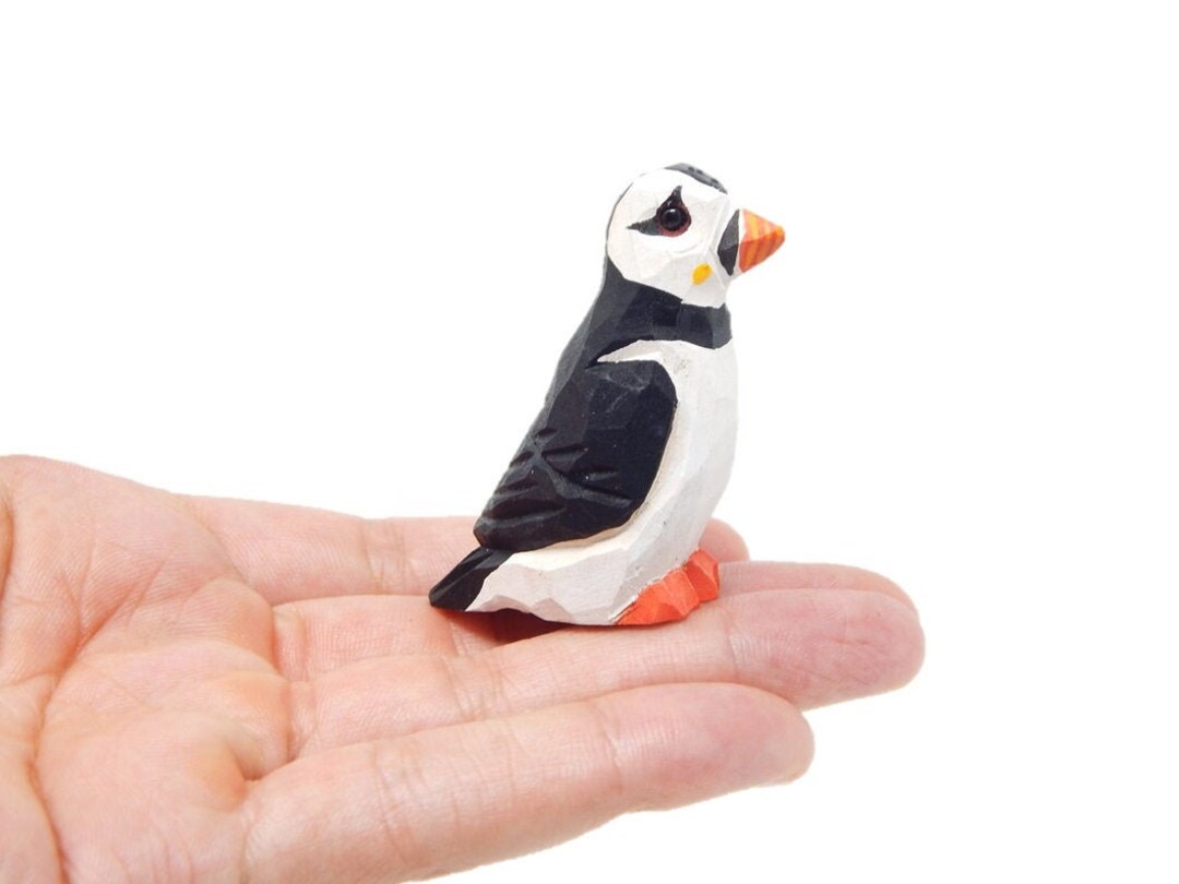 Puffin - Miniature Handmade Wooden Arctic Bird Art Mini Carved Figurine ...