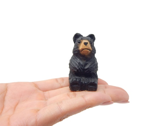 Black Bear Figurine Wood Carving Miniature Decoration Statue - Etsy