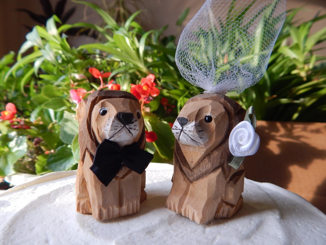 Lion Wedding Cake Topper | Hand-carved Wooden Bride Groom Rustic Lion ...