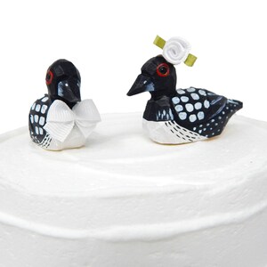 Hand-carved Wooden Loon Wedding Cake Topper Set: Miniature Love Birds ...