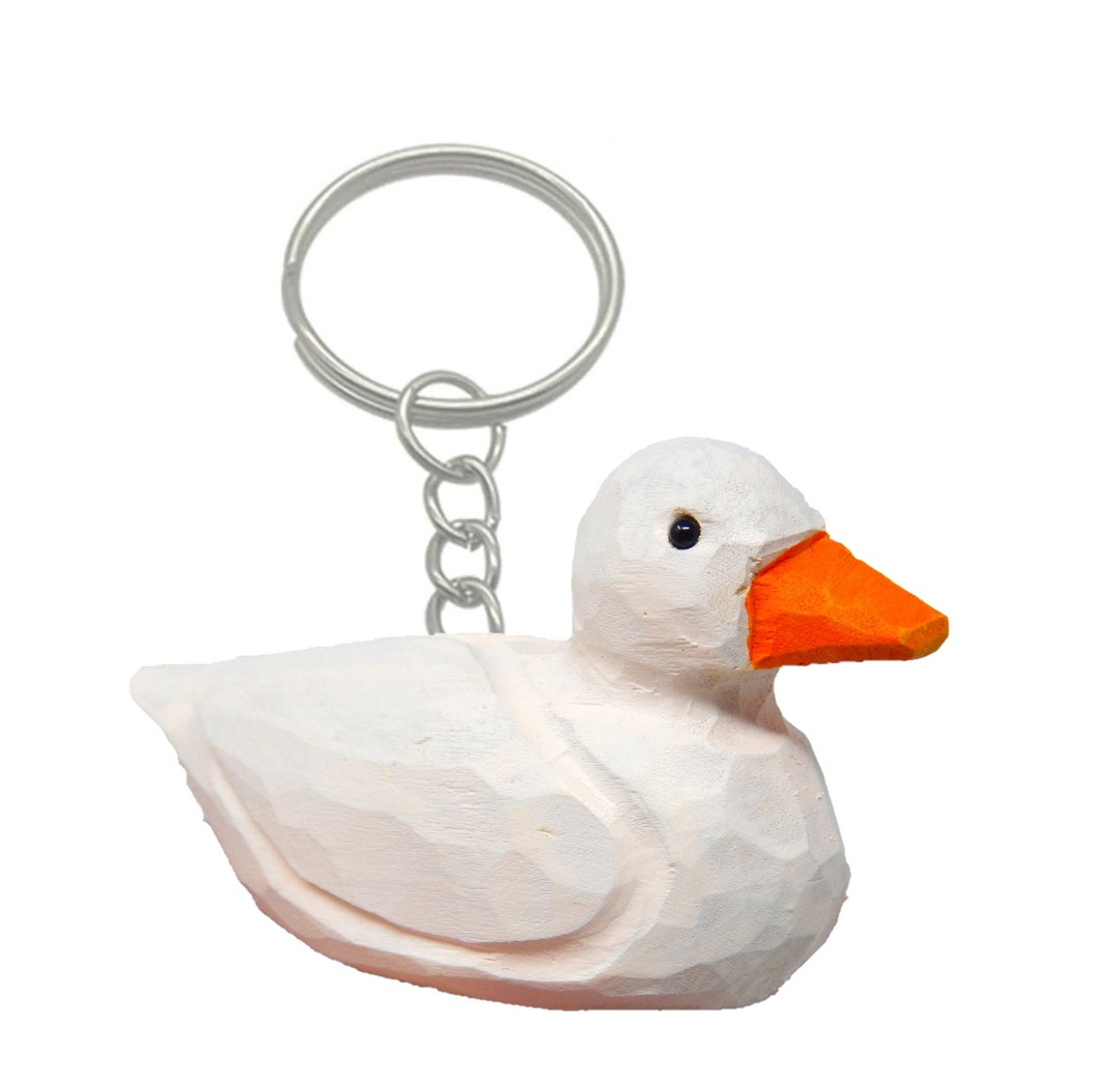 Pekin Duck Keychain Ring Hook Clip Bird Charm Miniature Wood Mini ...
