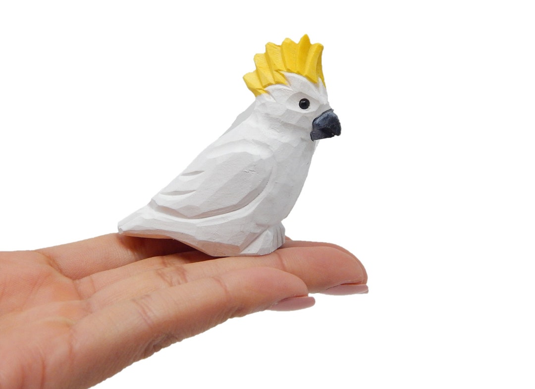 Cockatoo Figurine Decoration Parrot Tropical Pet Miniature Wooden Bird ...