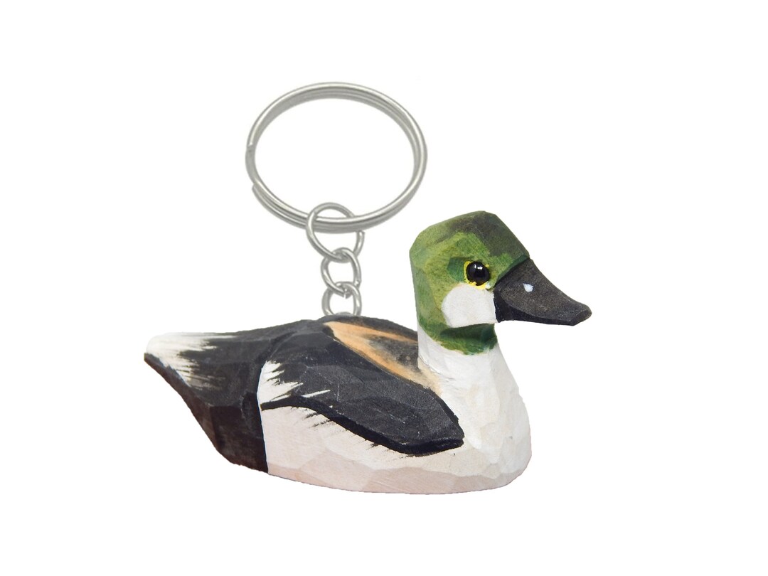 Goldeneye Duck Handmade Keychain Ring Hook Clip Charm Miniature Wood ...