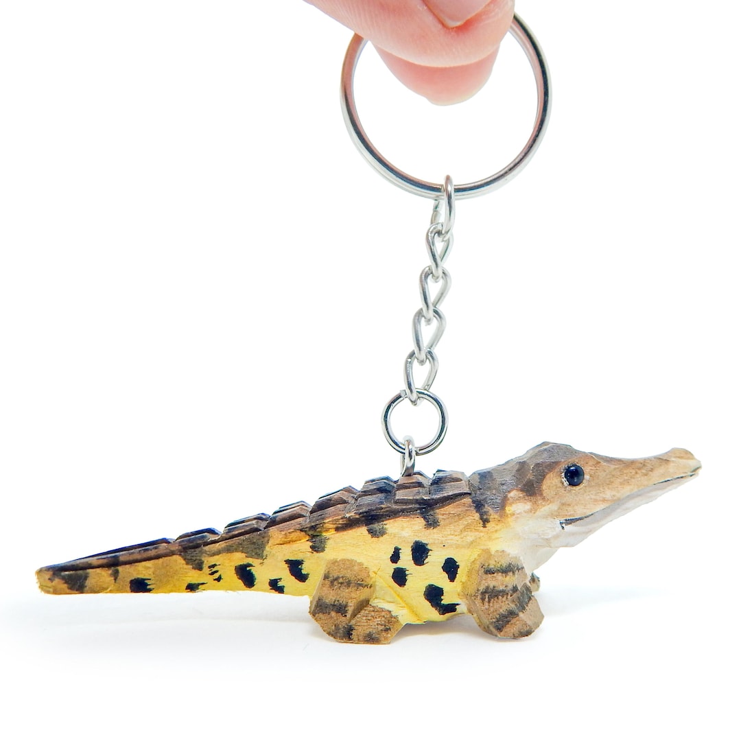 Crocodile / Alligator Keychain Ring Hook Clip Charm Miniature Wood Mini ...