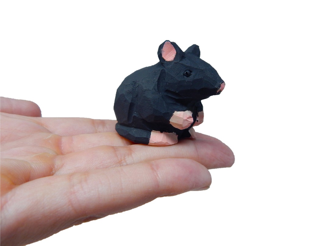 Black Mouse Wood Figurine Field House Rat Pet Mice Miniature Handmade ...