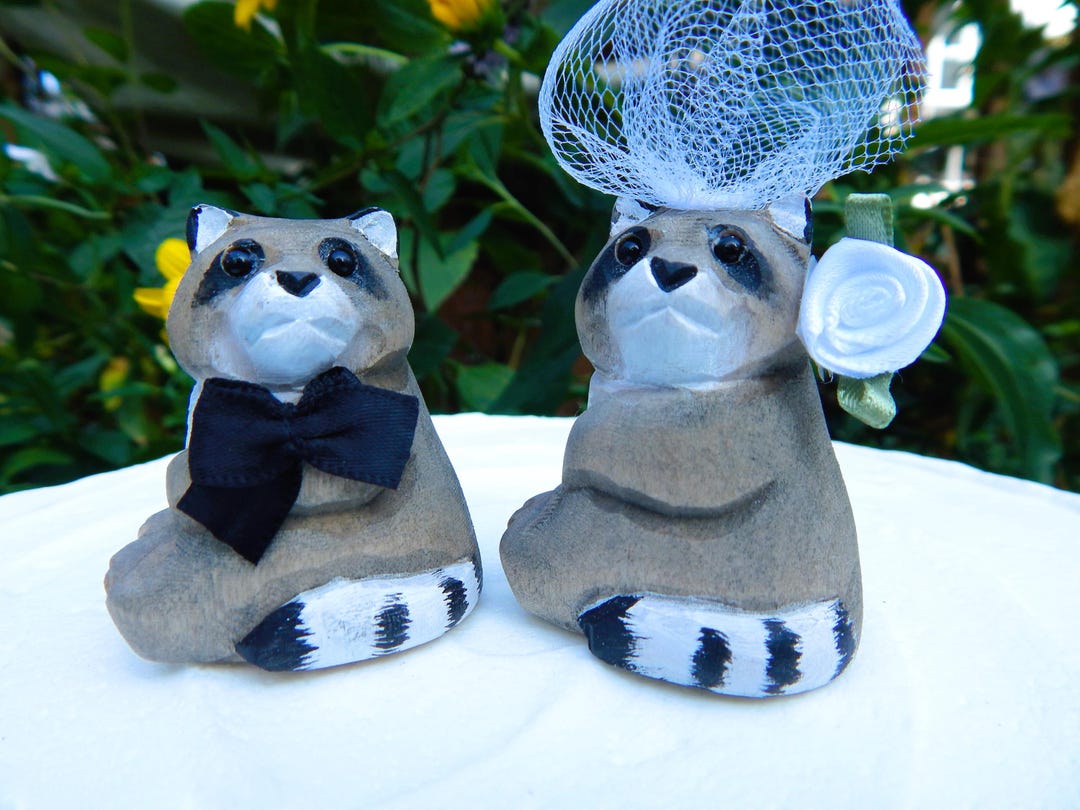 Raccoon Wedding Cake Topper Elegant Handmade Bride & Groom Engagement ...