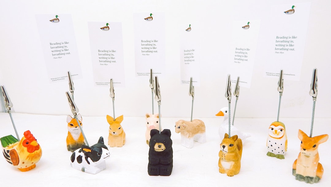 Wooden Animal Cardholder | Rustic Desk Clip Holder for Photos & Cards ...