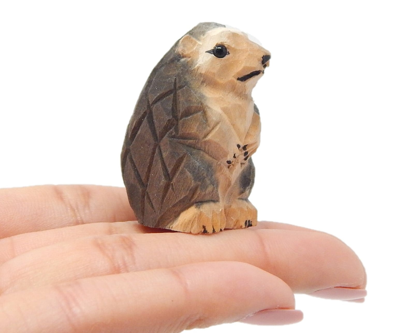 Hedgehog Wooden Figurine | Hand-carved Forest Animal Statue Miniature ...