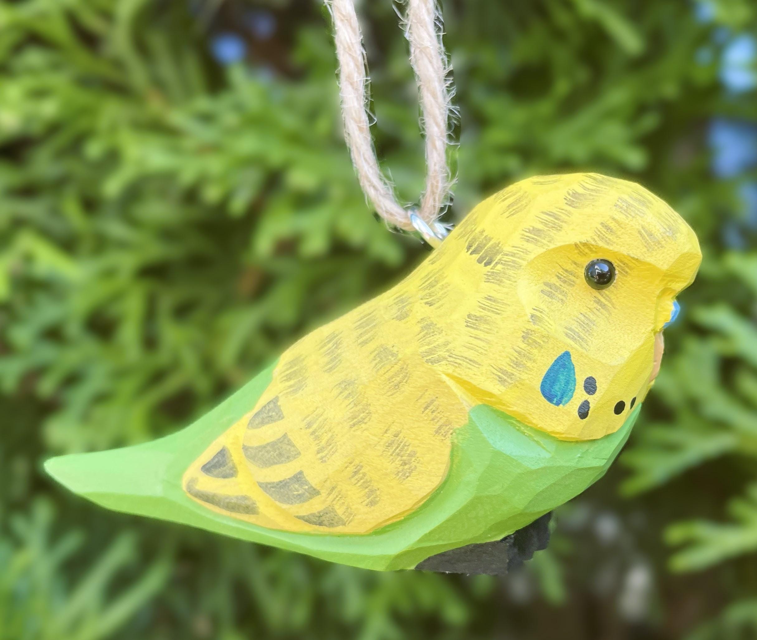 Hand-carved Yellow Wooden Parakeet Budgie Figurine: Miniature Parakeet ...