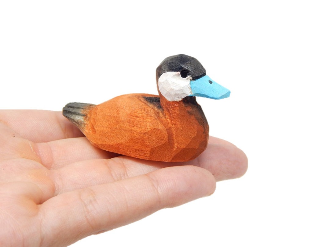 Ruddy Duck Wooden Figurine - Blue Bill Miniature Bird Statue Handmade ...