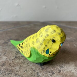 Yellow Parakeet Wooden Figurine | Hand Carved Budgie Bird Collectible ...