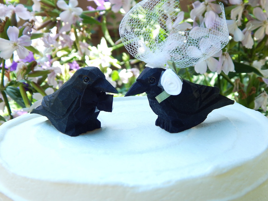 Raven Crow Black Birds Cake Topper Bride & Groom Wedding Engagement ...