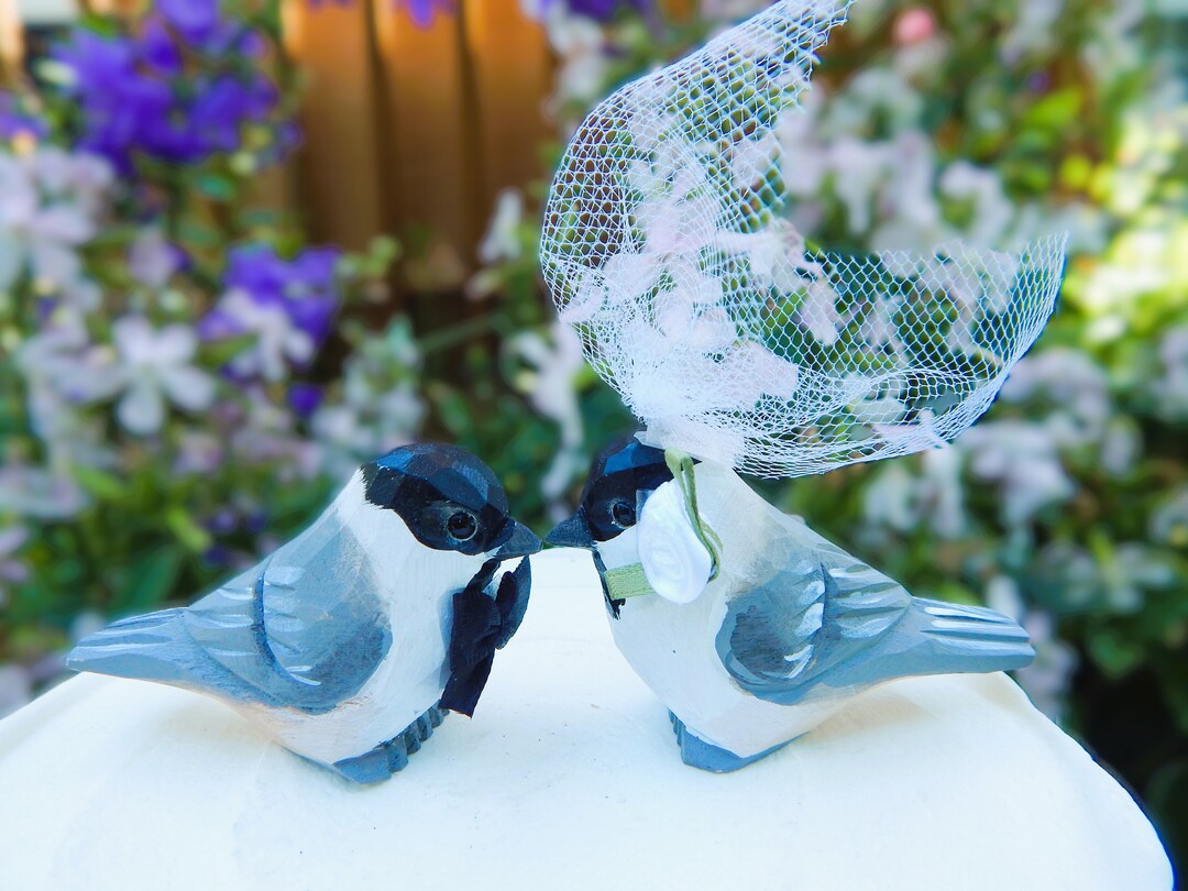 Chickadee Bird Cake Topper Bride & Groom Love Wedding Engagement ...