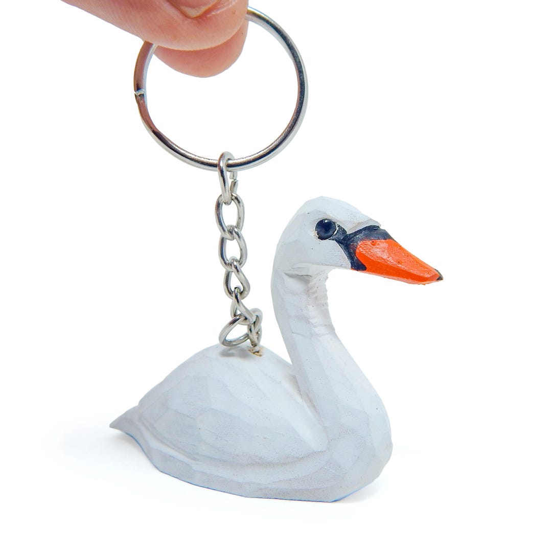 Swan Keychain Goose Bird Ring Hook Clip Charm Miniature Wood Mini ...