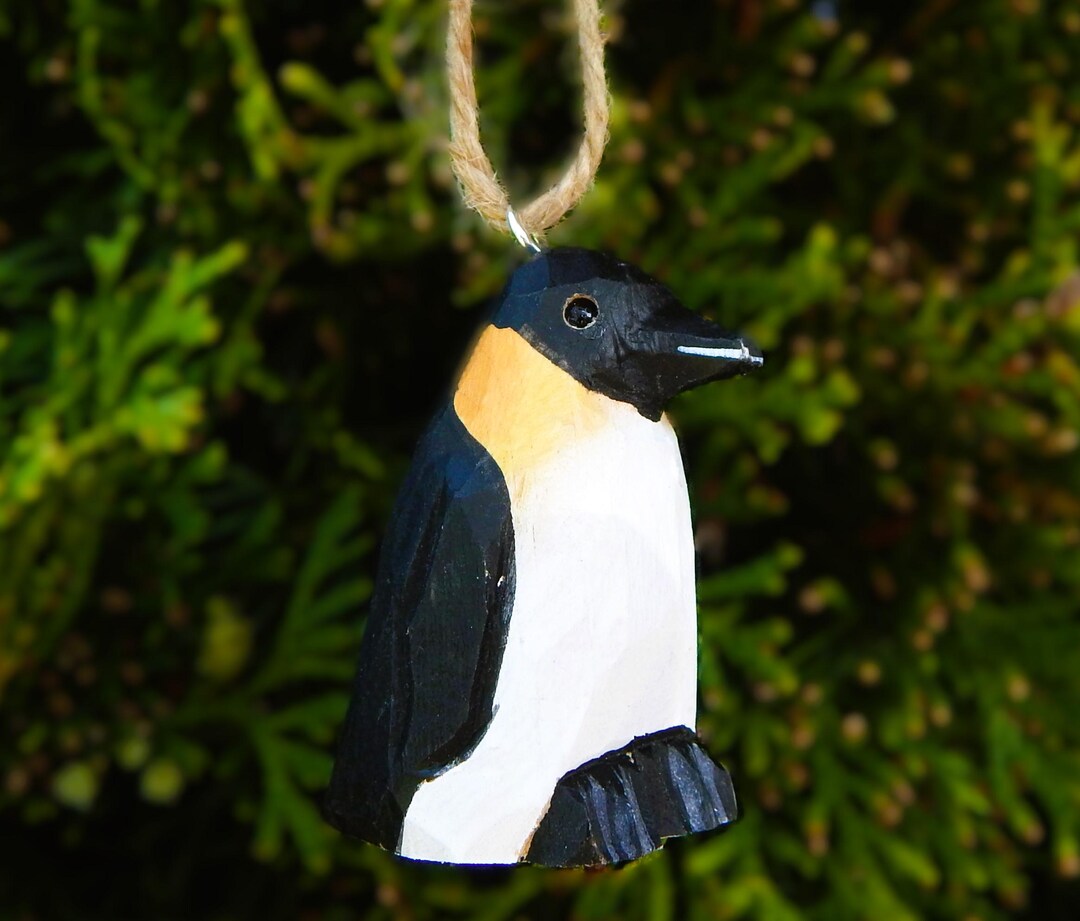 Penguin Wooden Ornament | Hand-carved Arctic Bird Rustic Holiday Decor ...