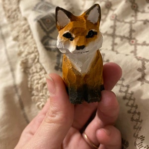 Red Fox Figurine Statue Small Wood Art Sculpture Decoration Art Carving ...