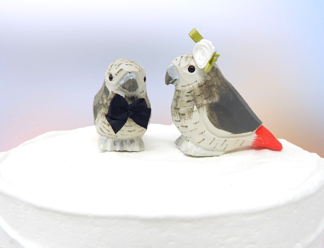 Grey African Parrot Love Bird Cake Topper Bride & Groom - Etsy