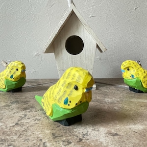Yellow Parakeet Wooden Figurine | Hand Carved Budgie Bird Collectible ...