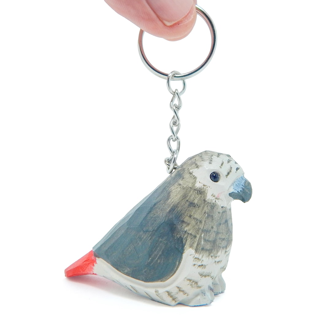 Grey African Parrot Keychain Ring Hook Clip Parrot Bird Charm Miniature ...