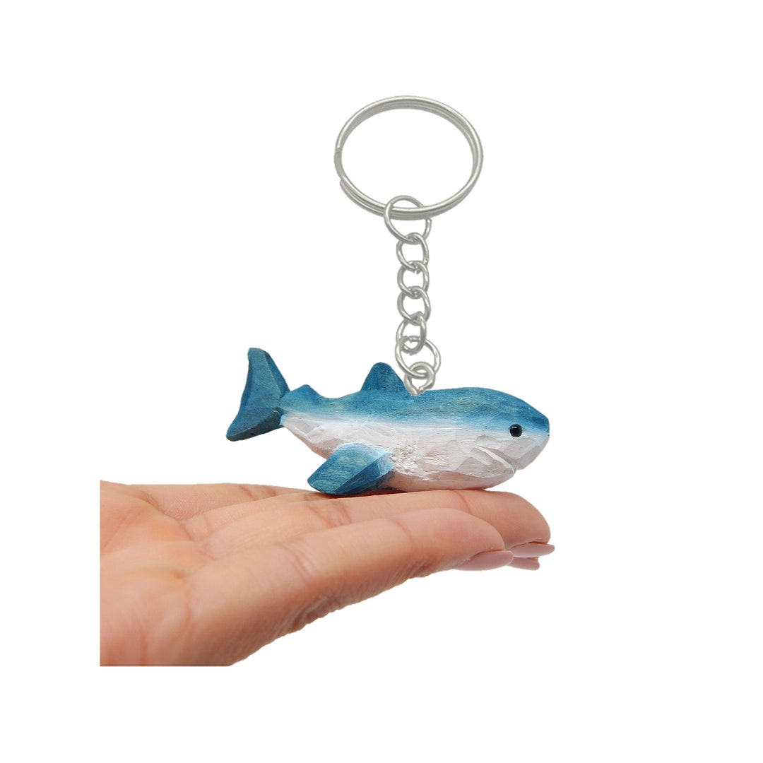 Great White Shark Keychain Ring Hook Clip Charm Miniature Wood Mini ...