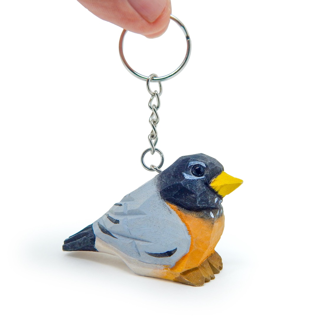 Robin Keychain Ring Clip Charm Bird Miniature Wood Songbird Mini ...