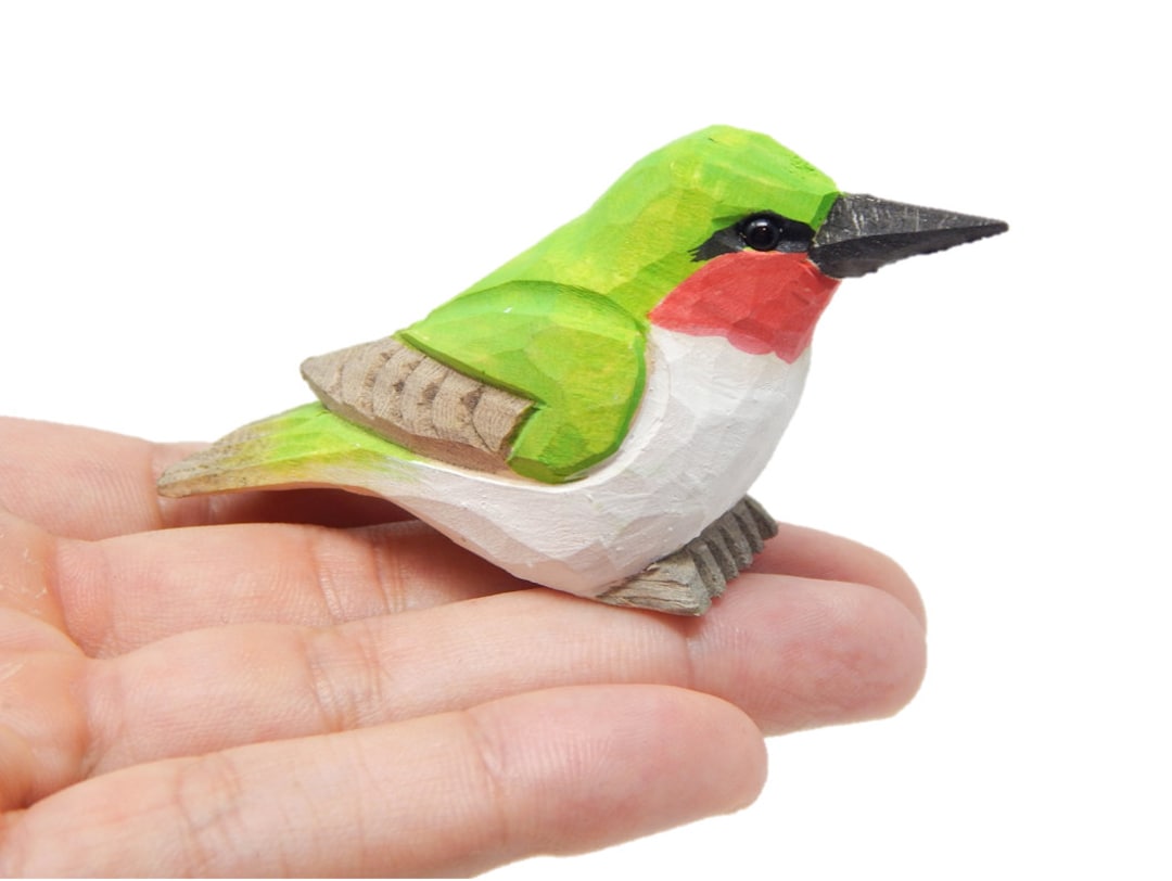 Hummingbird Wooden Figurine | Hand-carved Ruby-throated Bird Decor - Etsy