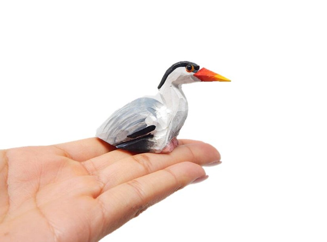Handmade Wooden Stork Figurine: Miniature Bird Crane Heron Decor Statue ...