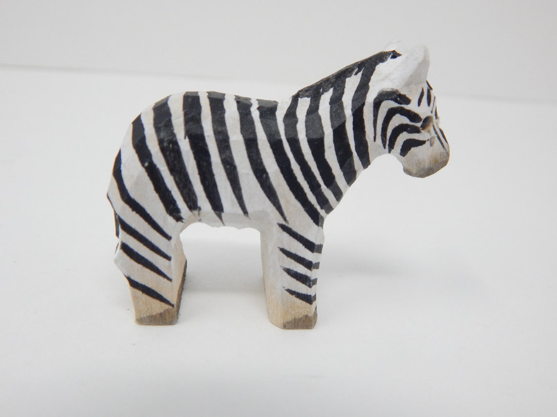 Zebra Wood Figurine Statue Stripe Horse Sculpture Ornament Decor ...