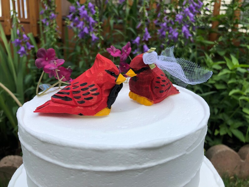 Cardinal Red Love Bird Cake Topper Bride & Groom Wedding Carved Wood - Etsy