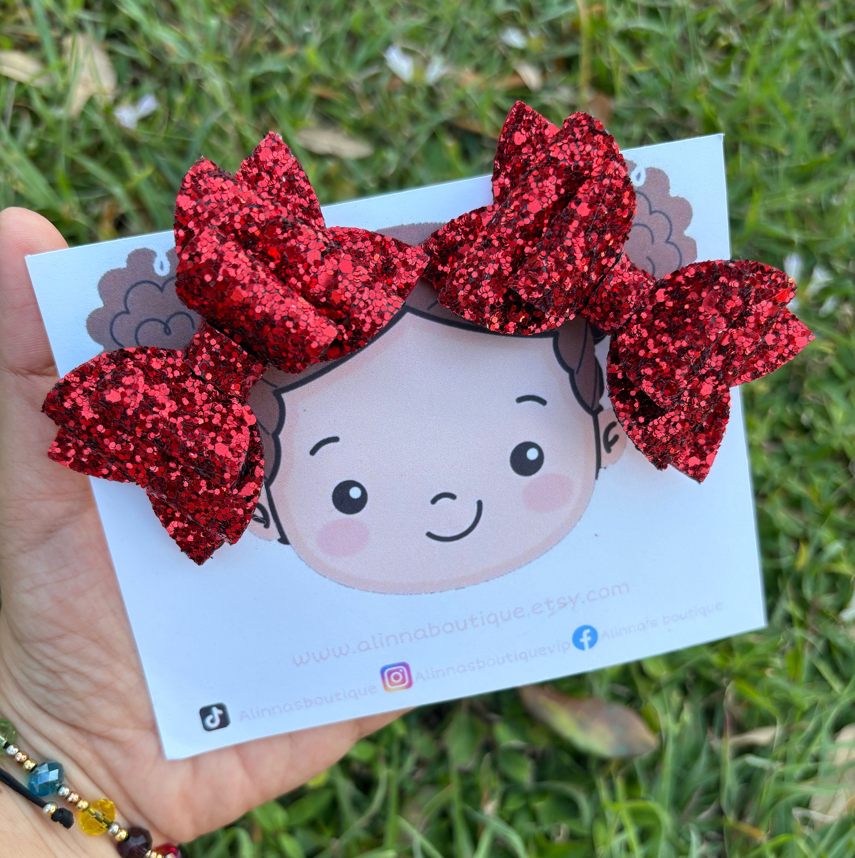 Glitter Pigtail Bows, Red Pigtail Bows , Glitter Hair Bows , Red ...