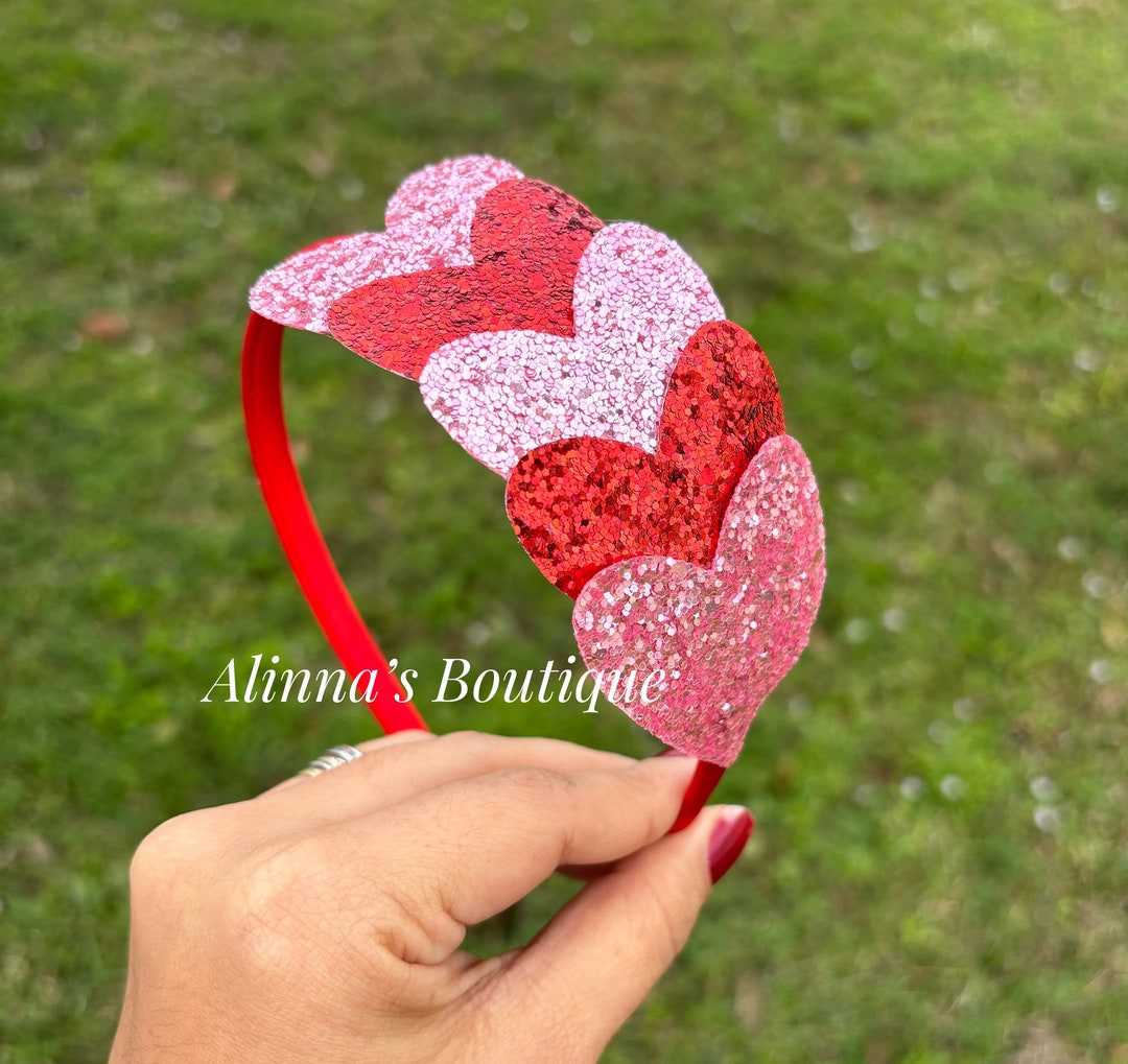 Valentine’s Day Headband , Hearts Headband , Glitter Headband , Pink ...